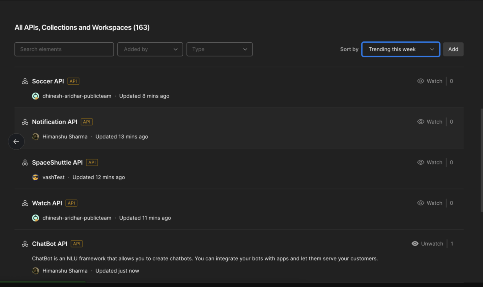 You can now see what's trending across the Private API Network ...