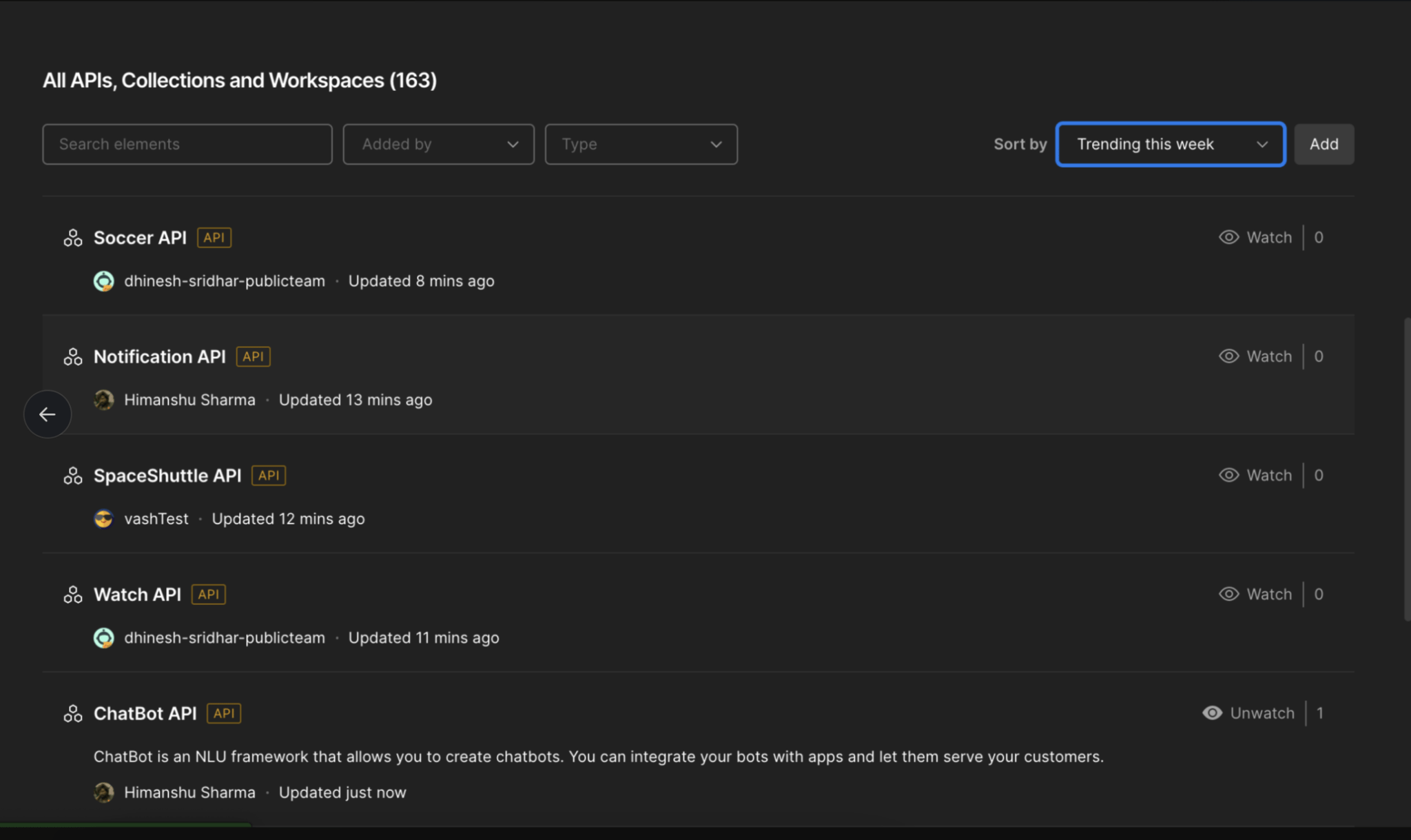 You can now see what's trending across the Private API Network ...